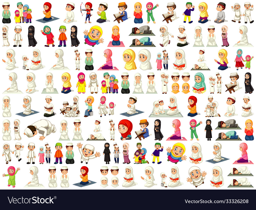 Set muslim kids character Royalty Free Vector Image Set muslim kids character Royalty Free Vector Image