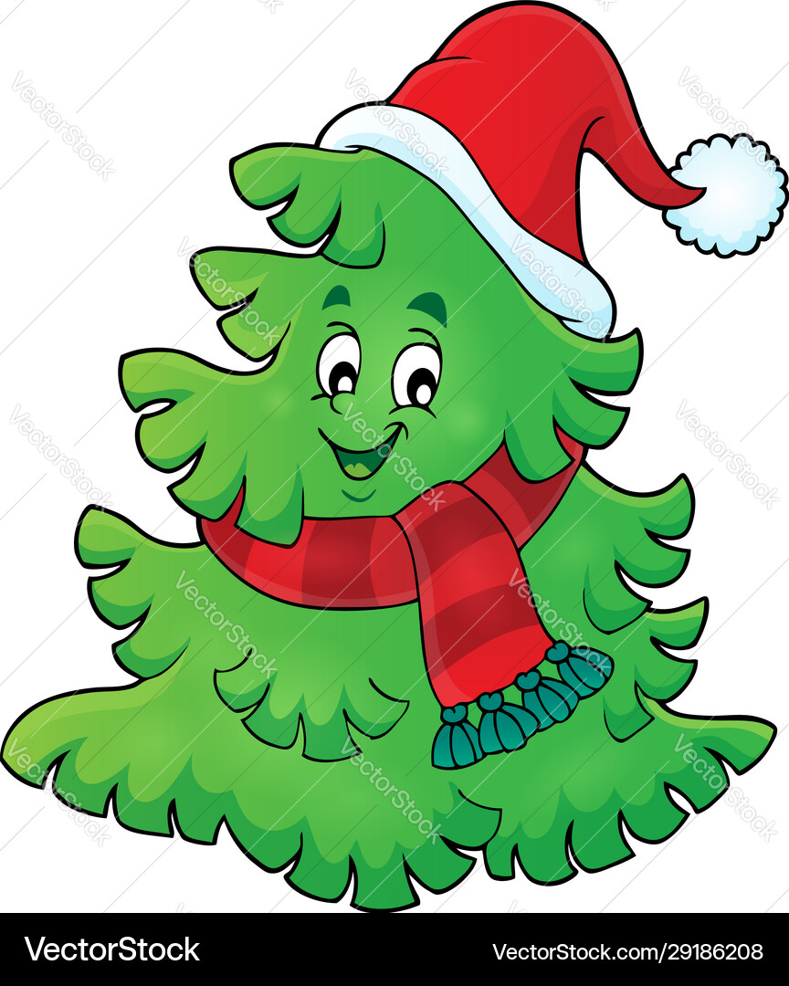 Tree with christmas hat theme 1 Royalty Free Vector Image