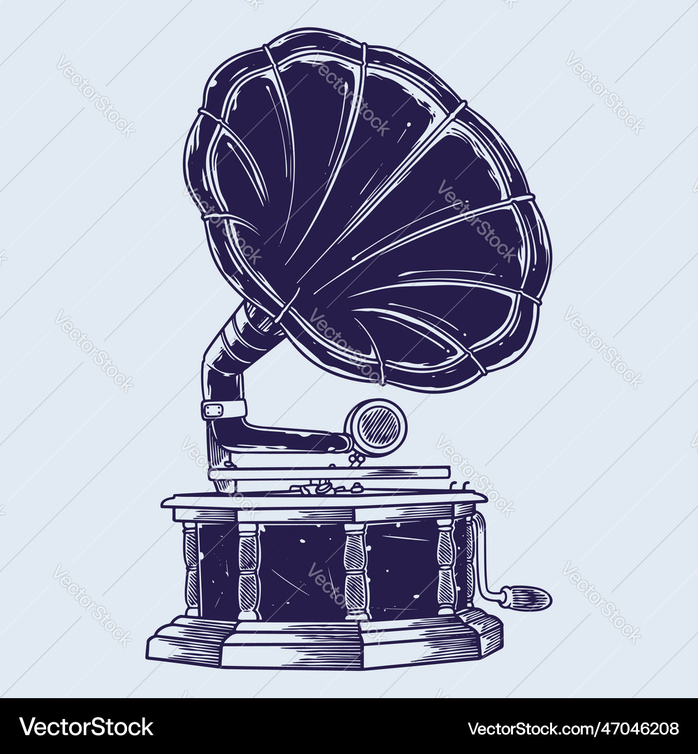 Vintage phonograph - antique bronze gramophone Vector Image