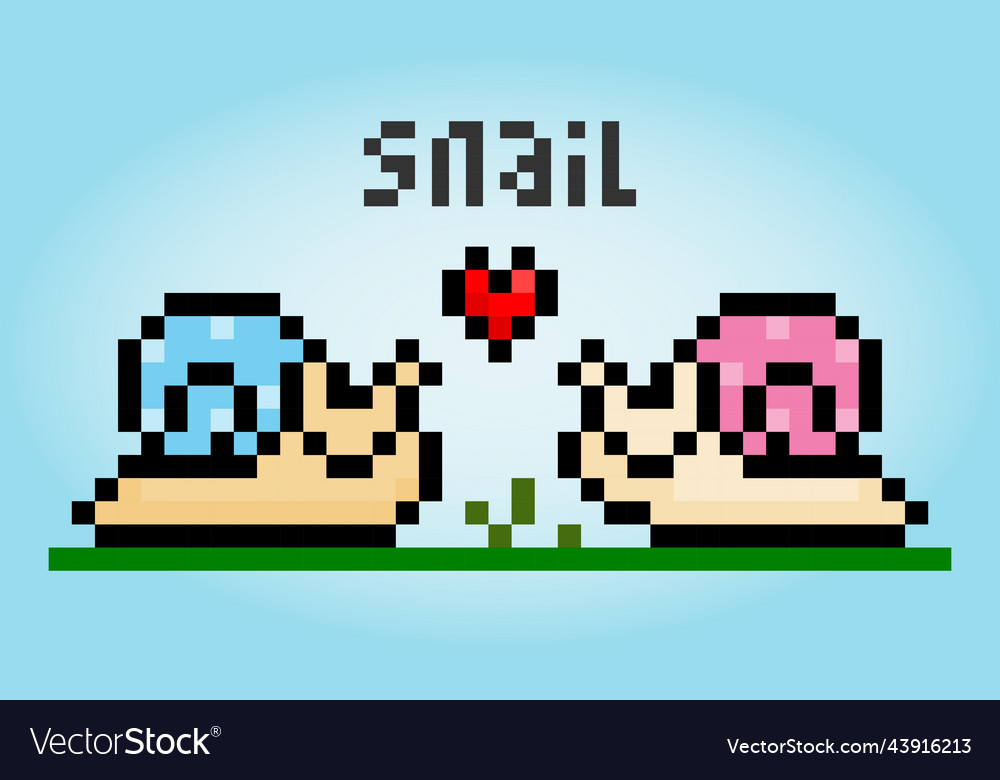 8 bit pixel of snail couple in love Royalty Free Vector