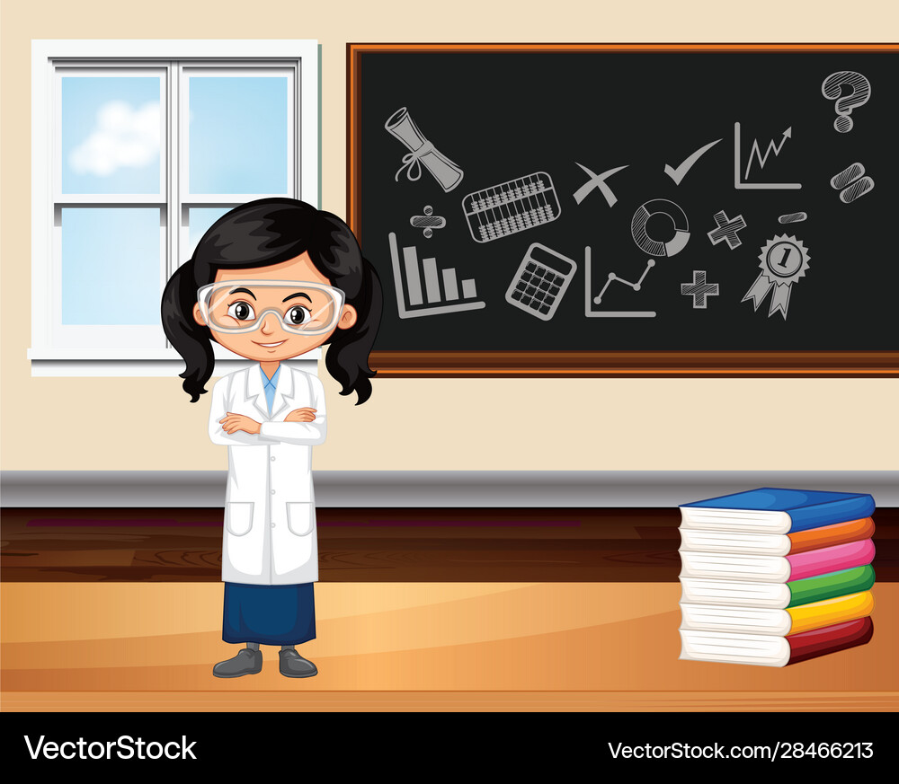 Classroom scene with science student board Vector Image