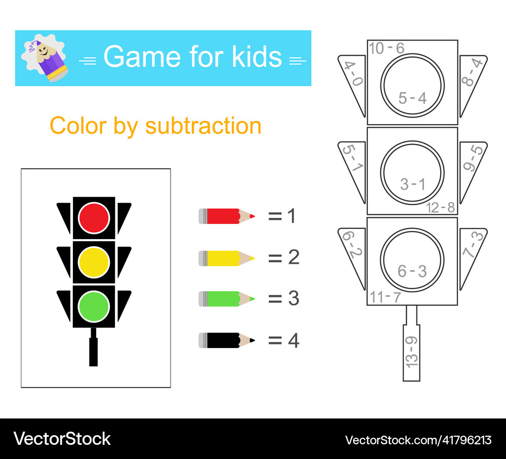 Color by subtraction math activity for kids Vector Image