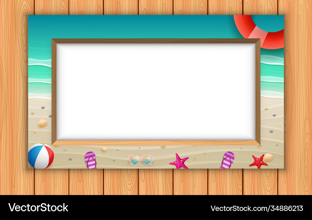Landscape beach in photo frame on w Royalty Free Vector