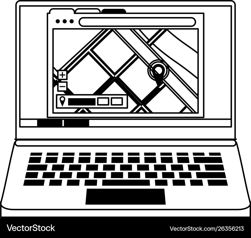 Laptop technology hardware cartoon in black Vector Image