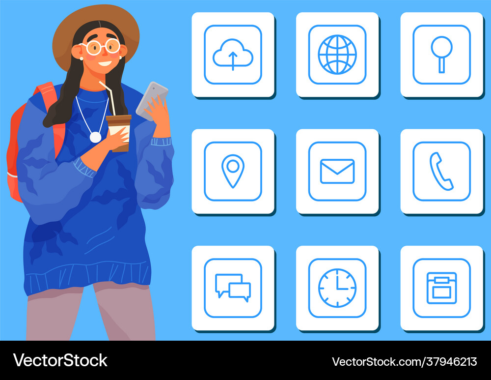 Woman with smartphone is writing email Royalty Free Vector