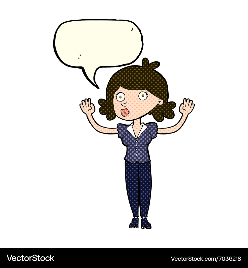 Cartoon woman surrendering with speech bubble Vector Image