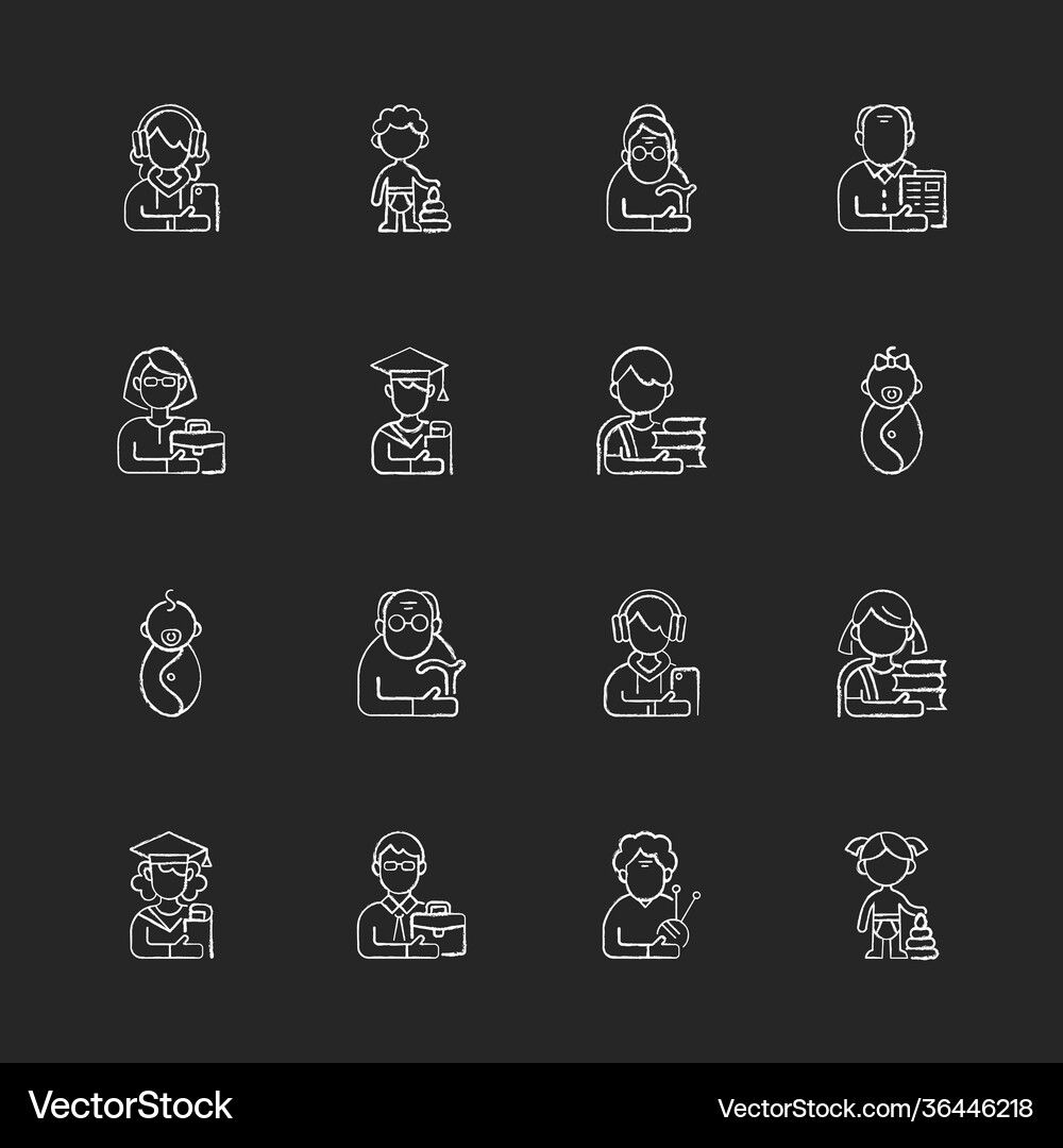 Different age and gender groups chalk white icons Vector Image