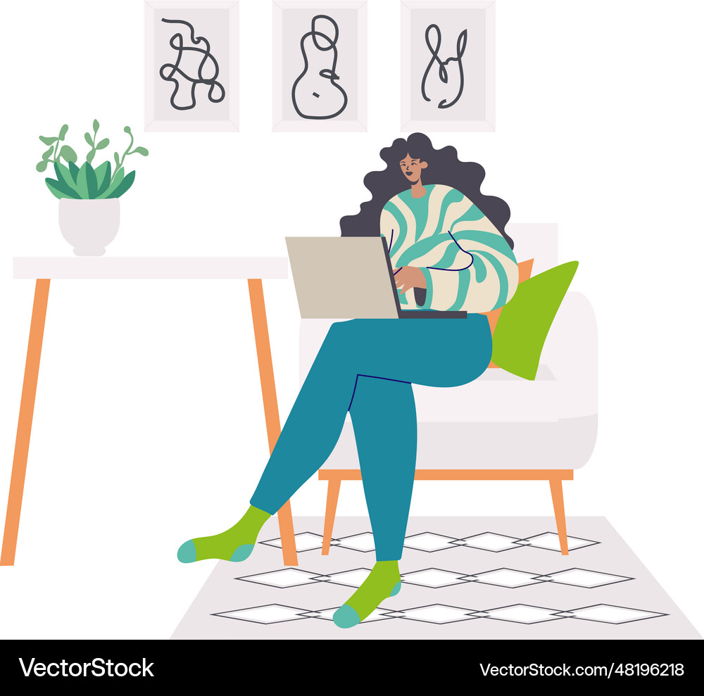 Freelancer woman working from home Royalty Free Vector Image