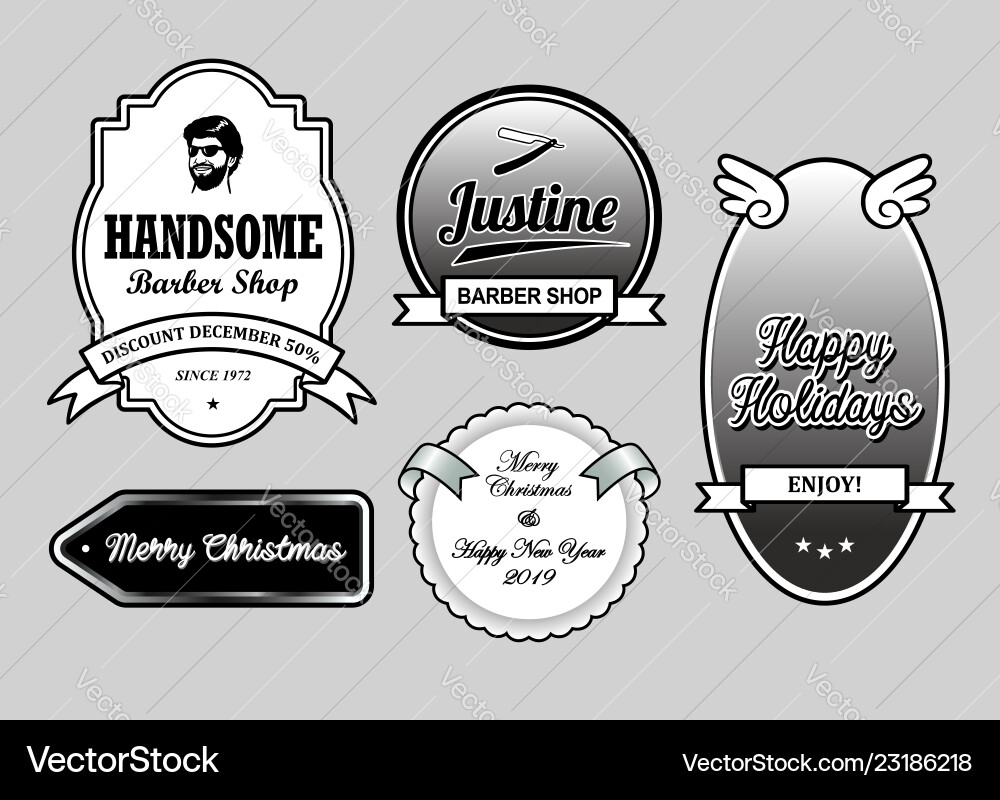 Handsome barber shop label badges Royalty Free Vector Image