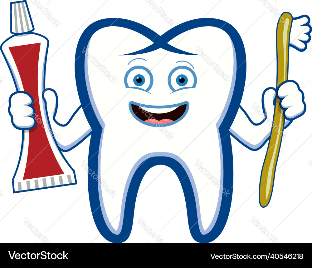 Happy smiling tooth holding toothbrush Royalty Free Vector
