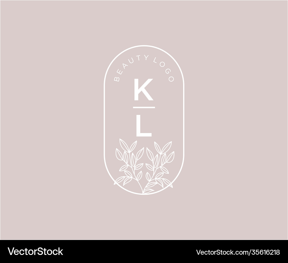 Initial kl letters beautiful floral feminine Vector Image
