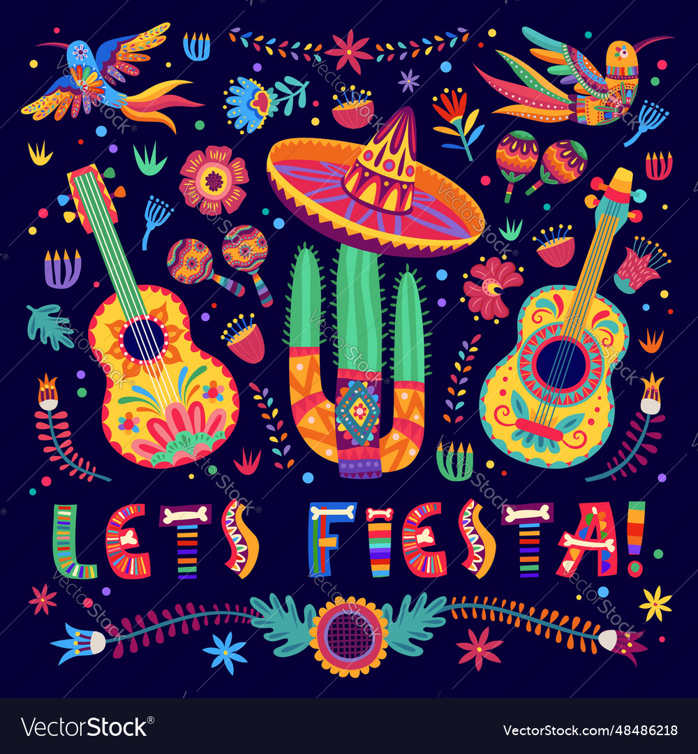 Mexican Fiesta Party Banner With Cartoon Sombrero Vector Image