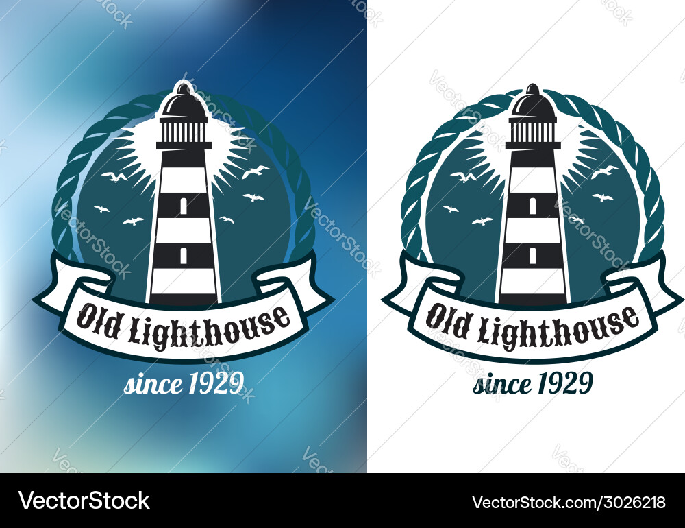 Nautical theme emblem with lighthouse Royalty Free Vector
