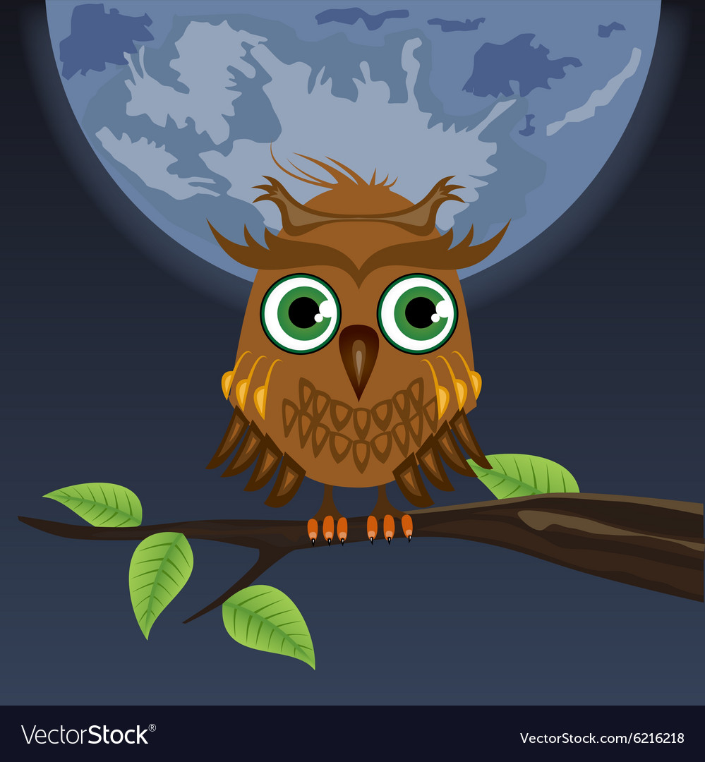 Owl sitting on a tree in moon Royalty Free Vector Image