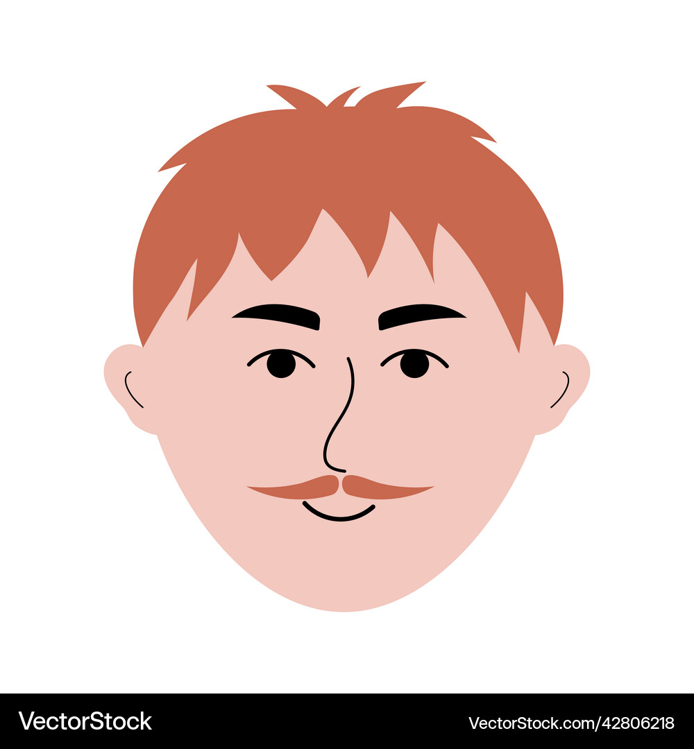 Red-haired man face with mustache in doodle style Vector Image