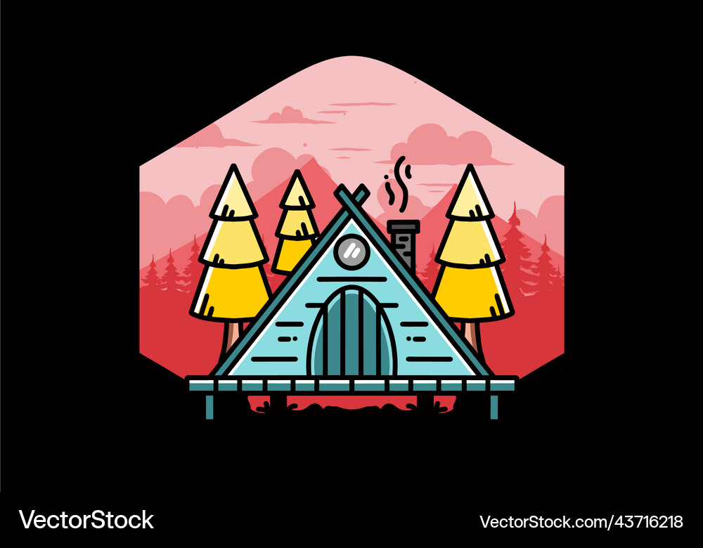 Triangle wooden cabin between pine tress design Vector Image