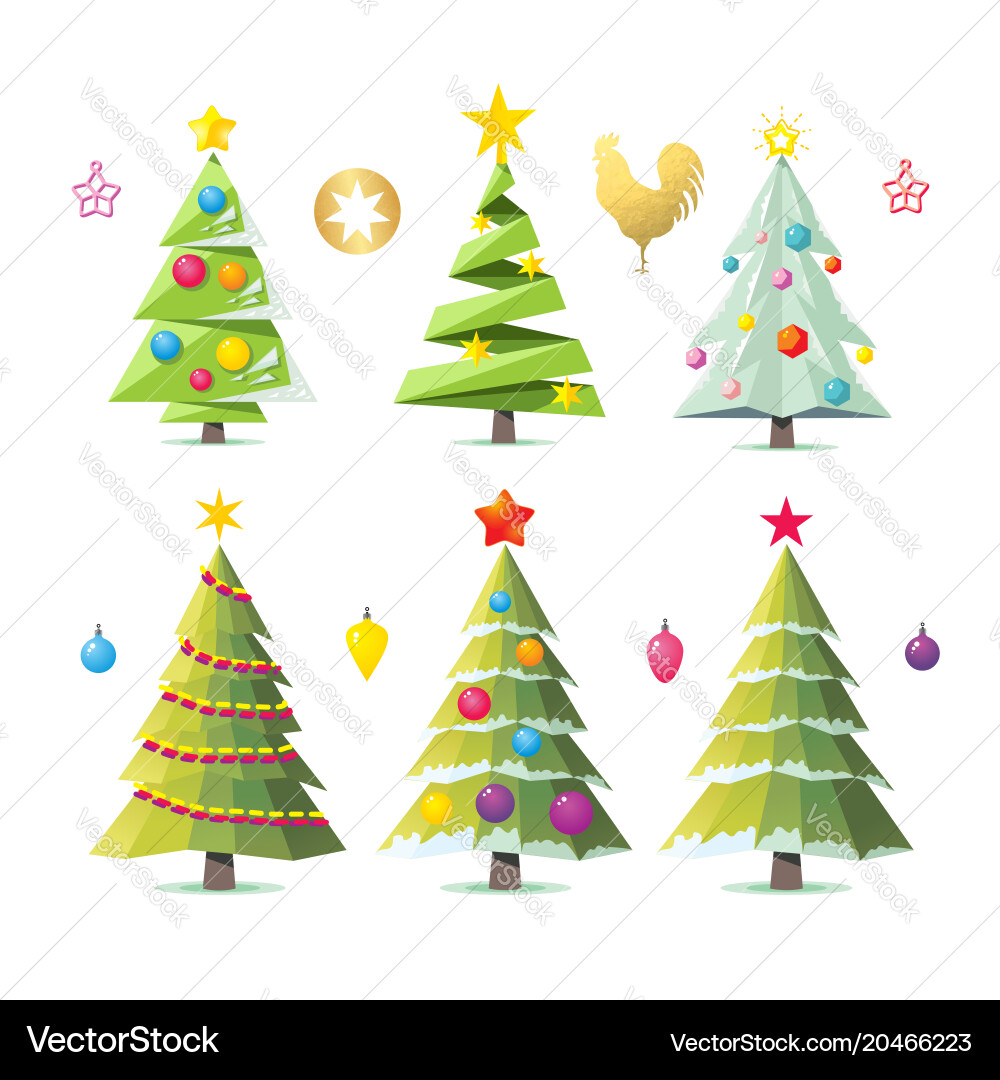 Design elements of stylized fir trees in several Vector Image