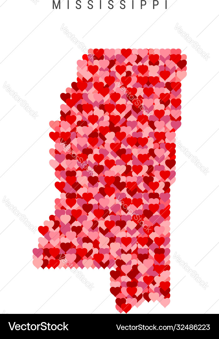 I love mississippi red hearts pattern map Vector Image