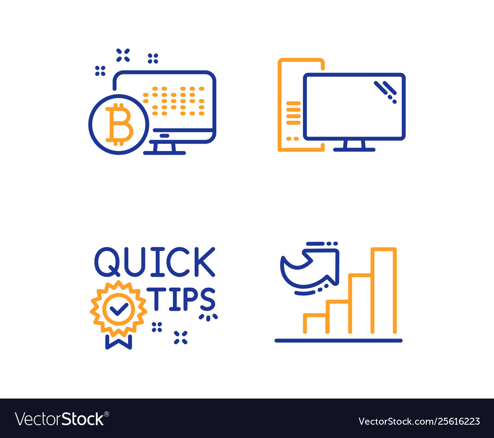 Quick tips computer and bitcoin system icons set Vector Image