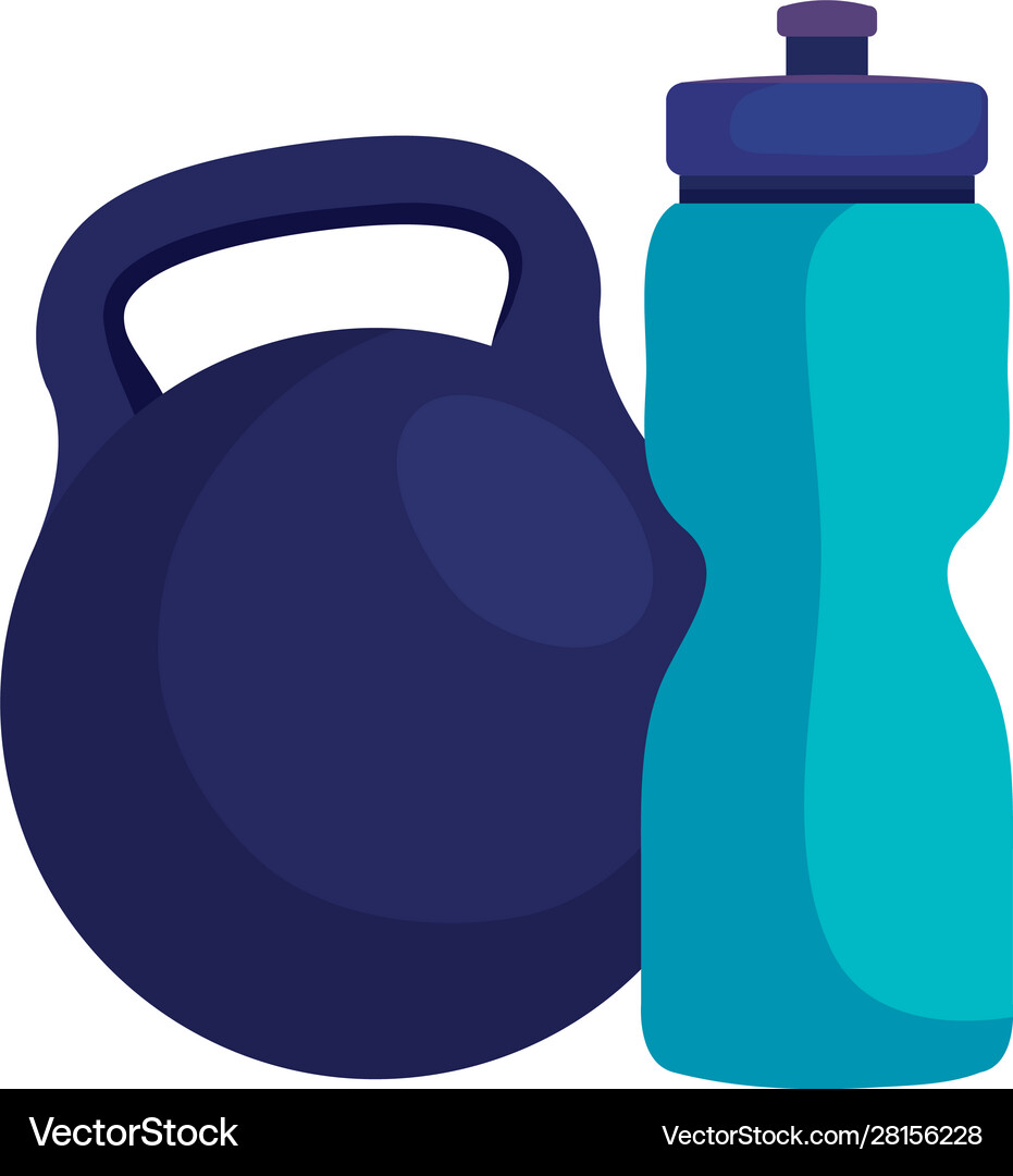 Bottle water plastic with dumbbell isolated icon Vector Image