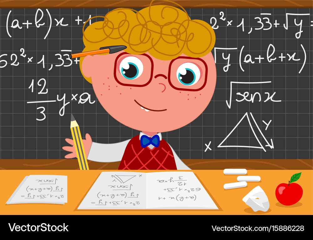 Cartoon genius with black board Royalty Free Vector Image