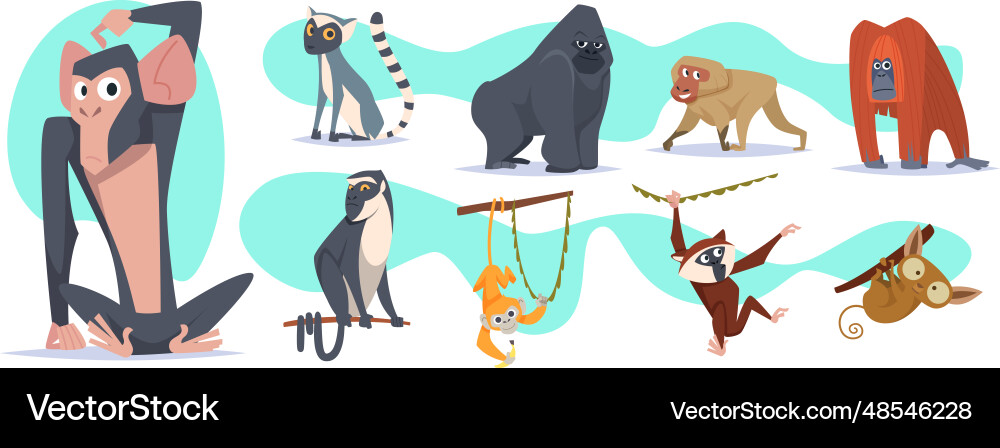 Cartoon monkey wild animals standing jumping and Vector Image
