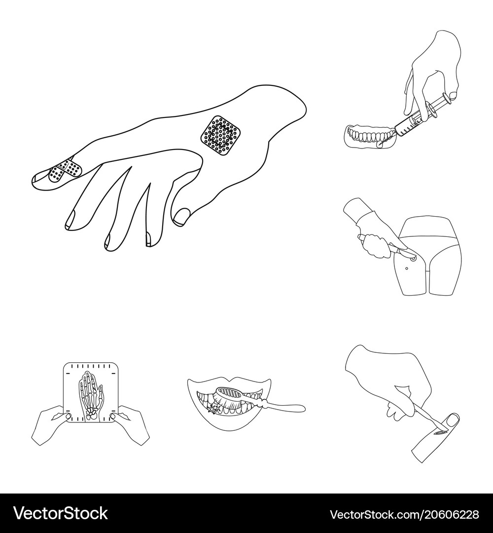 Manipulation by hands outline icons in set Vector Image
