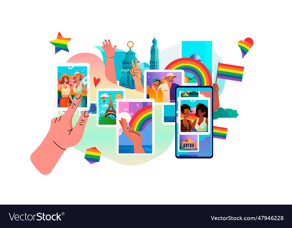 Mix race people with lgbt rainbow flag pride Vector Image