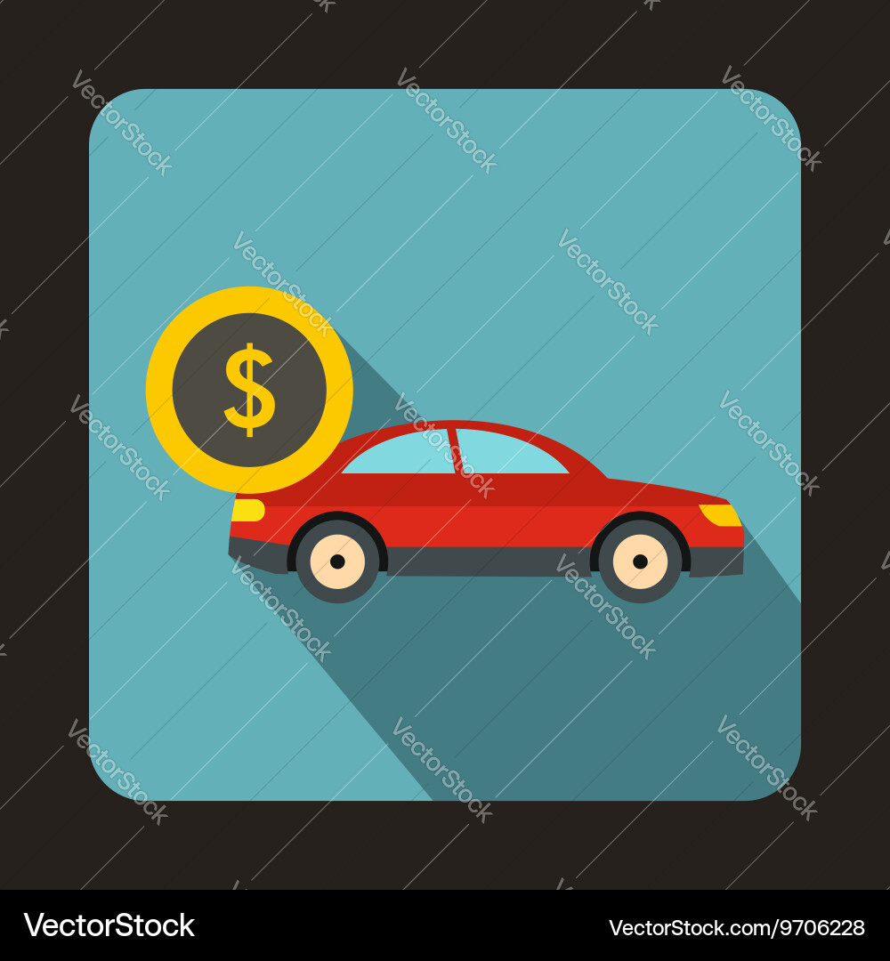 Red car and dollar sign icon flat style Royalty Free Vector