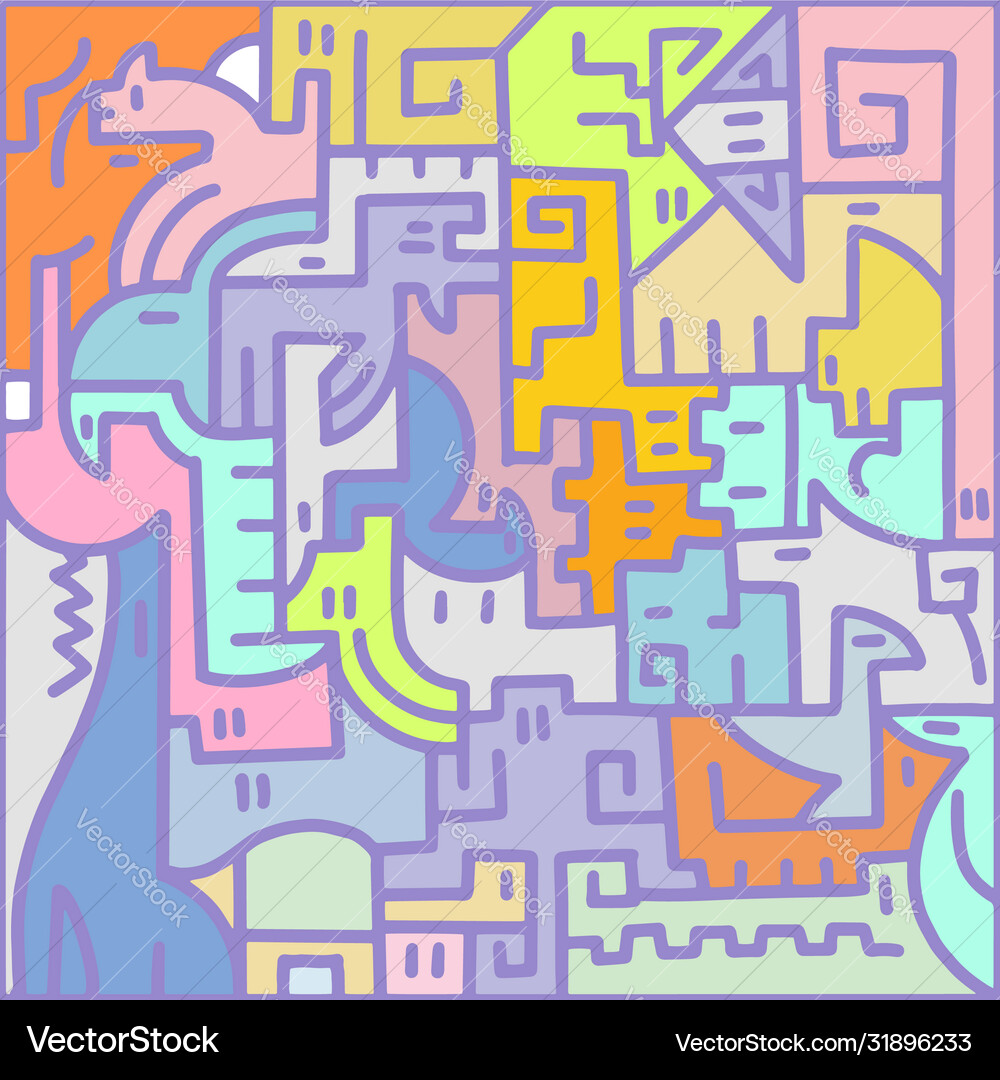 Animal pattern square color puzzle for children Vector Image