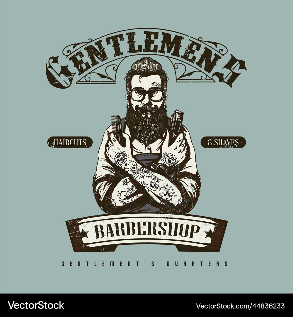 Barber logo gentleman emblem isolated on dotted Vector Image