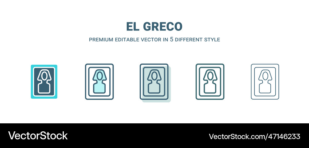 El greco icon in 5 different style outline filled Vector Image