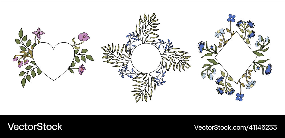 Floral doodle design frames hand drawn Royalty Free Vector