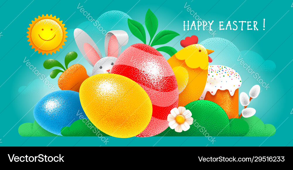 Happy easter greeting card with easter symbols Vector Image