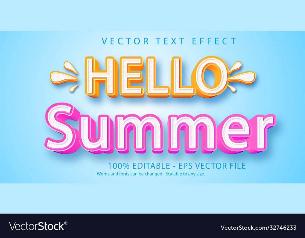 Hello summer text comic style editable effect Vector Image