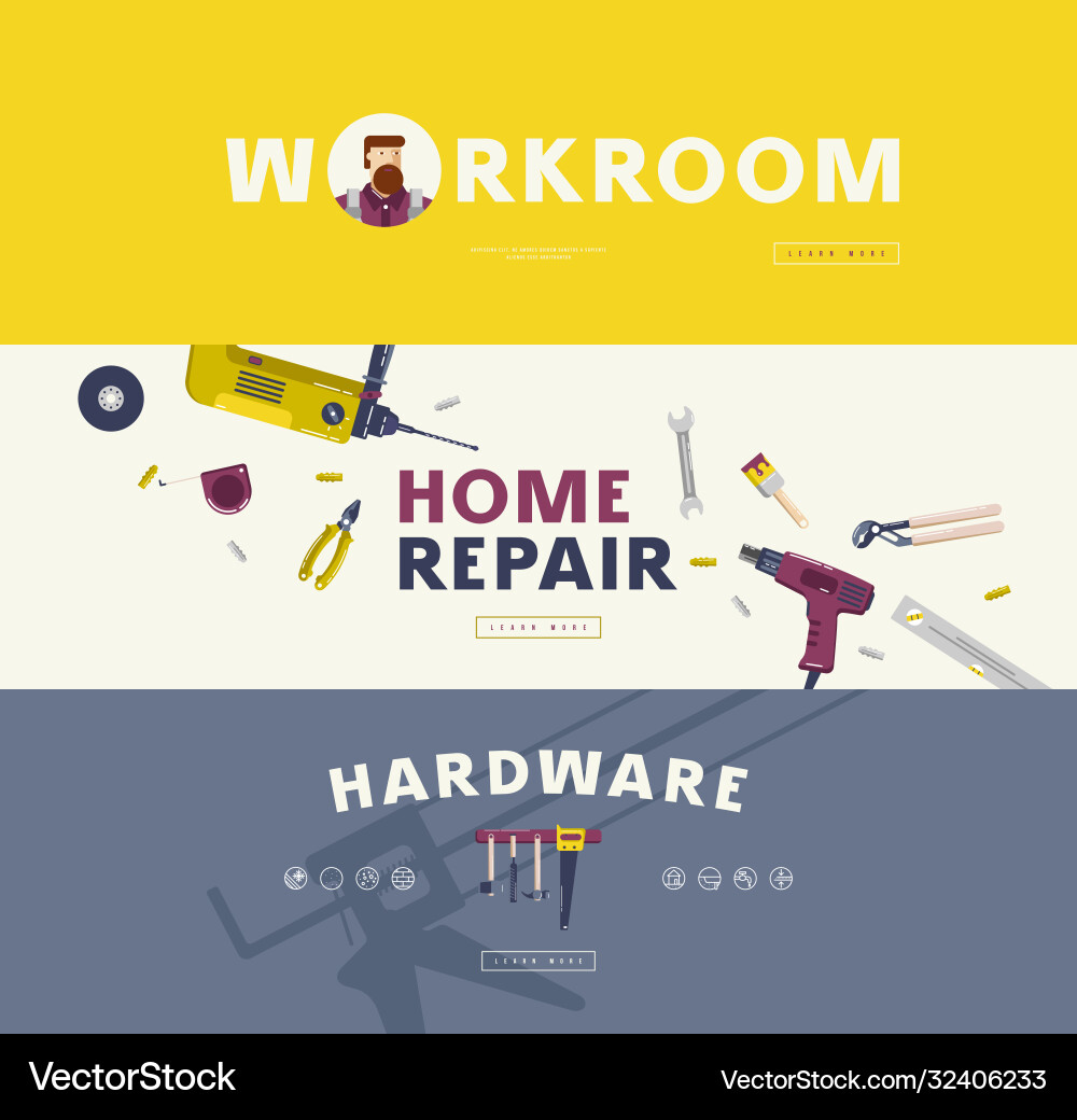 Home repair hardware and workroom banners set Vector Image