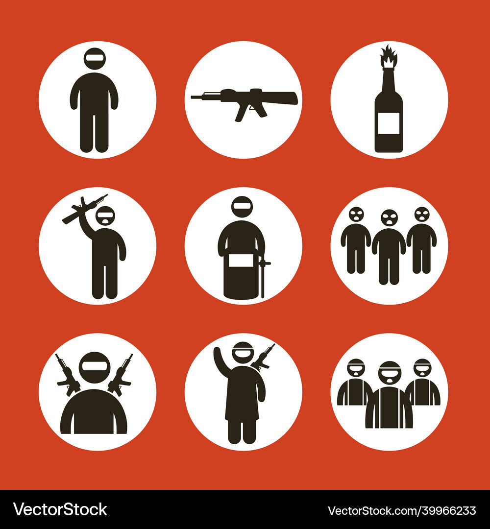 Nine extremists silhouettes icons Royalty Free Vector Image
