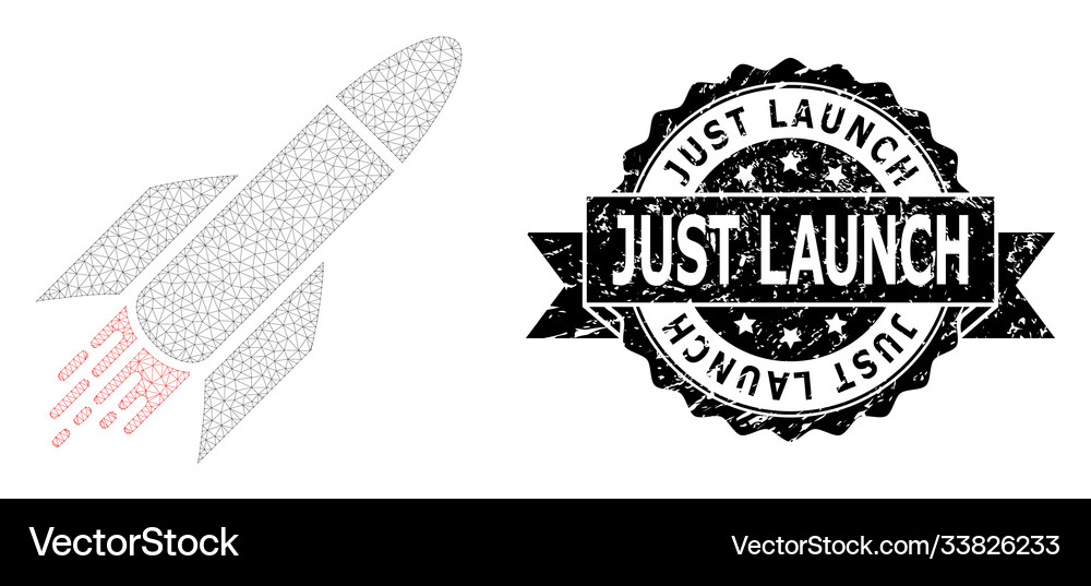 Rubber just launch ribbon watermark and mesh Vector Image