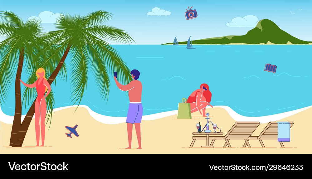Taking some rest with friends in summer resort Vector Image