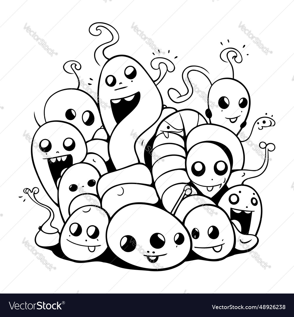 Black And White Of A Group Funny Monsters Vector Image