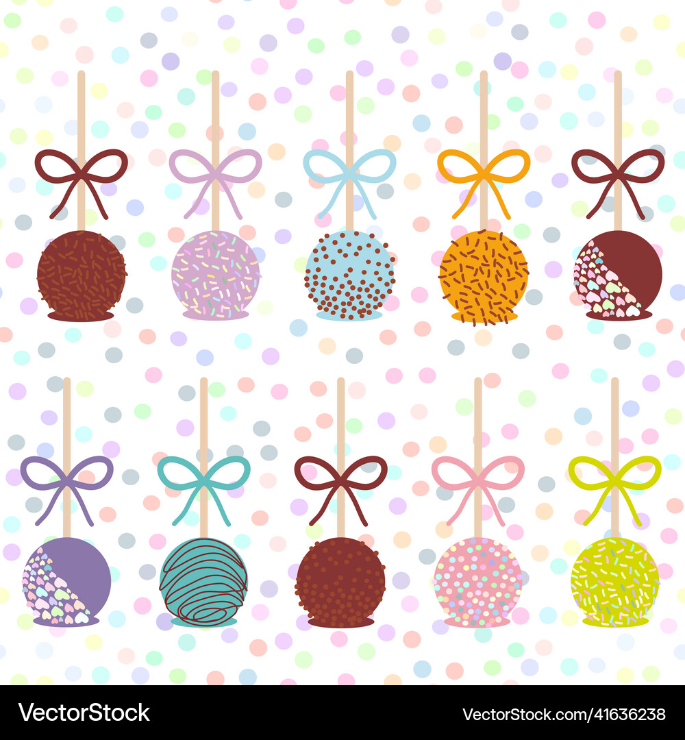 Colorful sweet cake pops set with bow isolated Vector Image