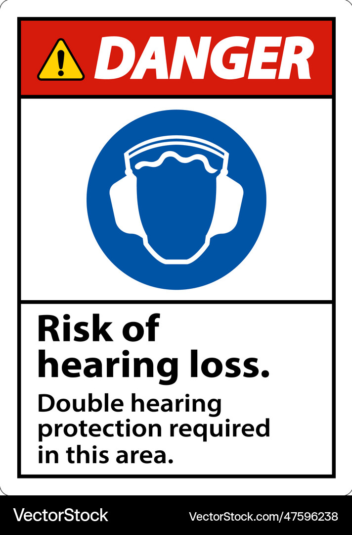 Danger double hearing protection sign on white Vector Image