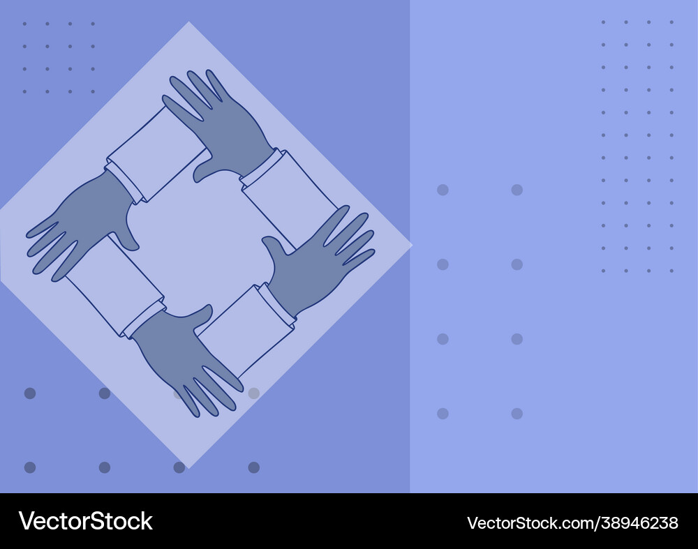 Four hands drawing holding arm together showing Vector Image