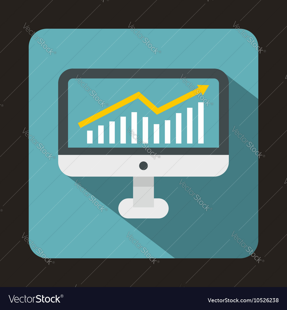 Graph on computer screen icon flat style Vector Image