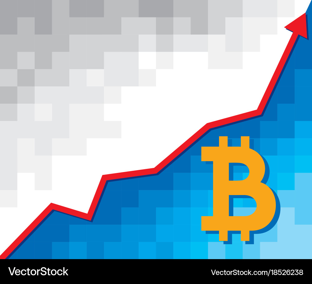 Positive business graph with arrow and bitcoin Vector Image