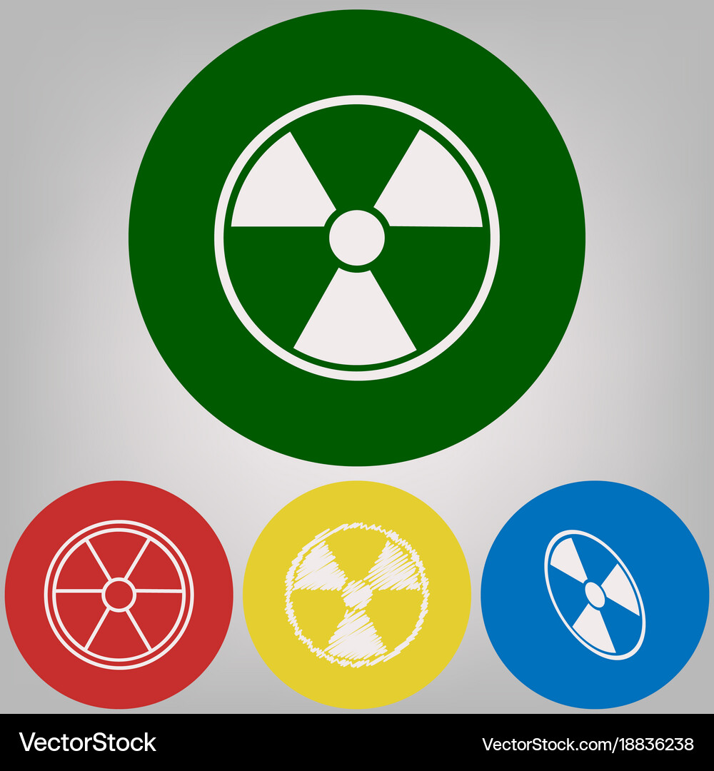 Radiation round sign 4 white styles Royalty Free Vector