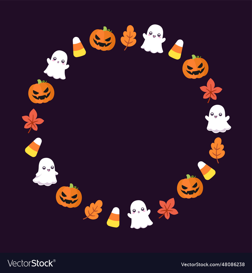 Round halloween frame border design with cartoon Vector Image