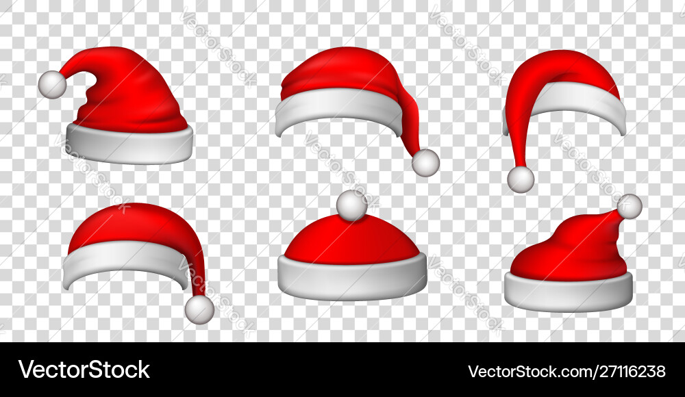 Santa claus hat 3d set realistic claus hat Vector Image