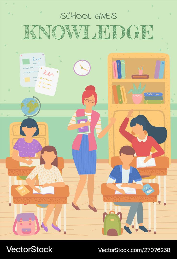 School gives knowledge lesson teacher and pupils Vector Image