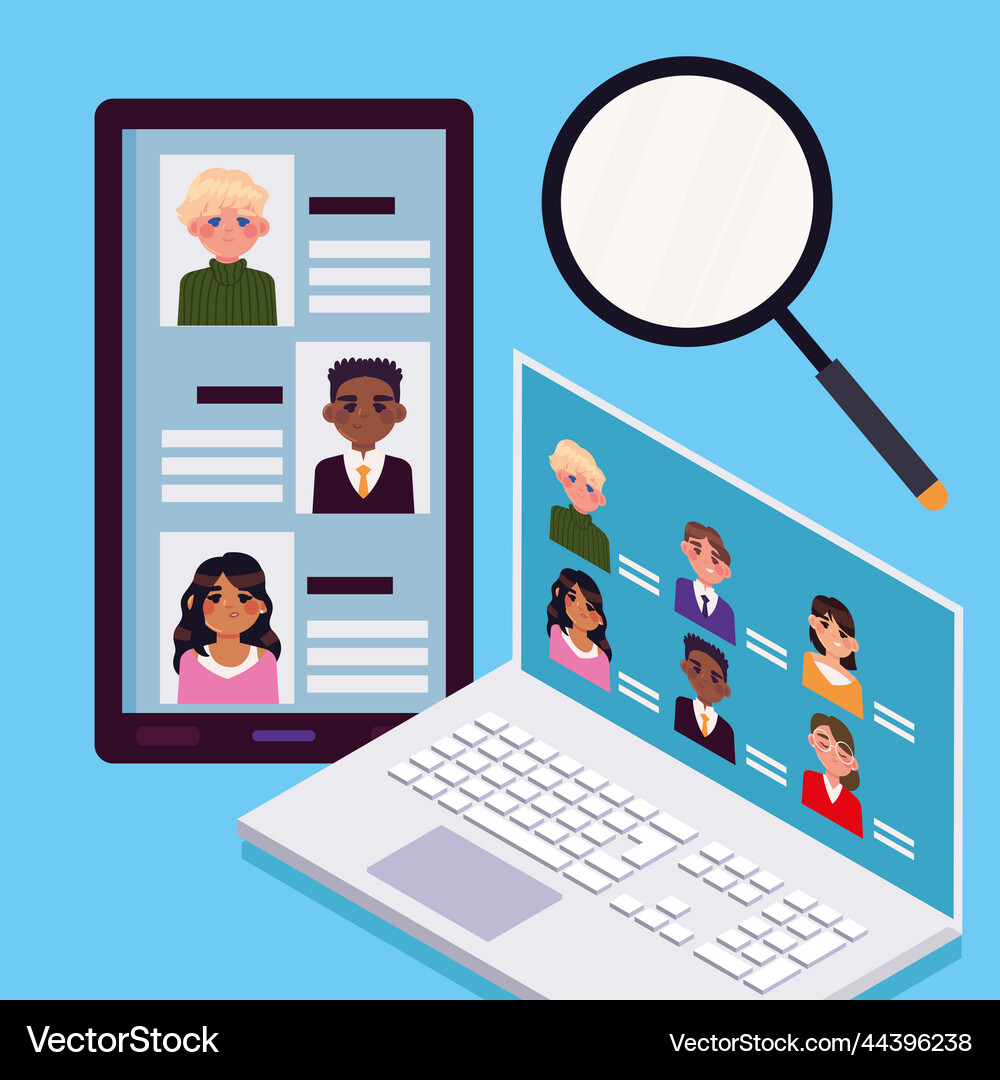 Searching employee by laptop Royalty Free Vector Image